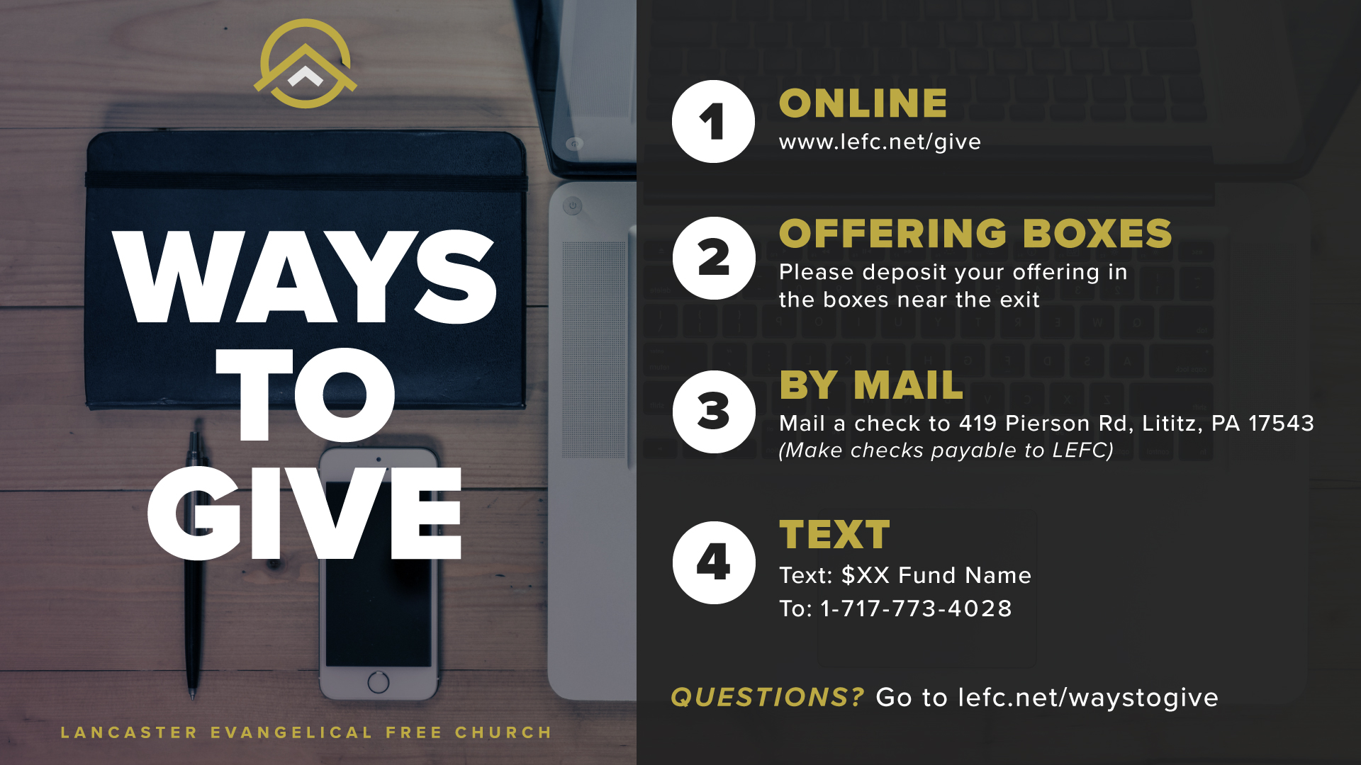 Ways To Give Lancaster Evangelical Free Church